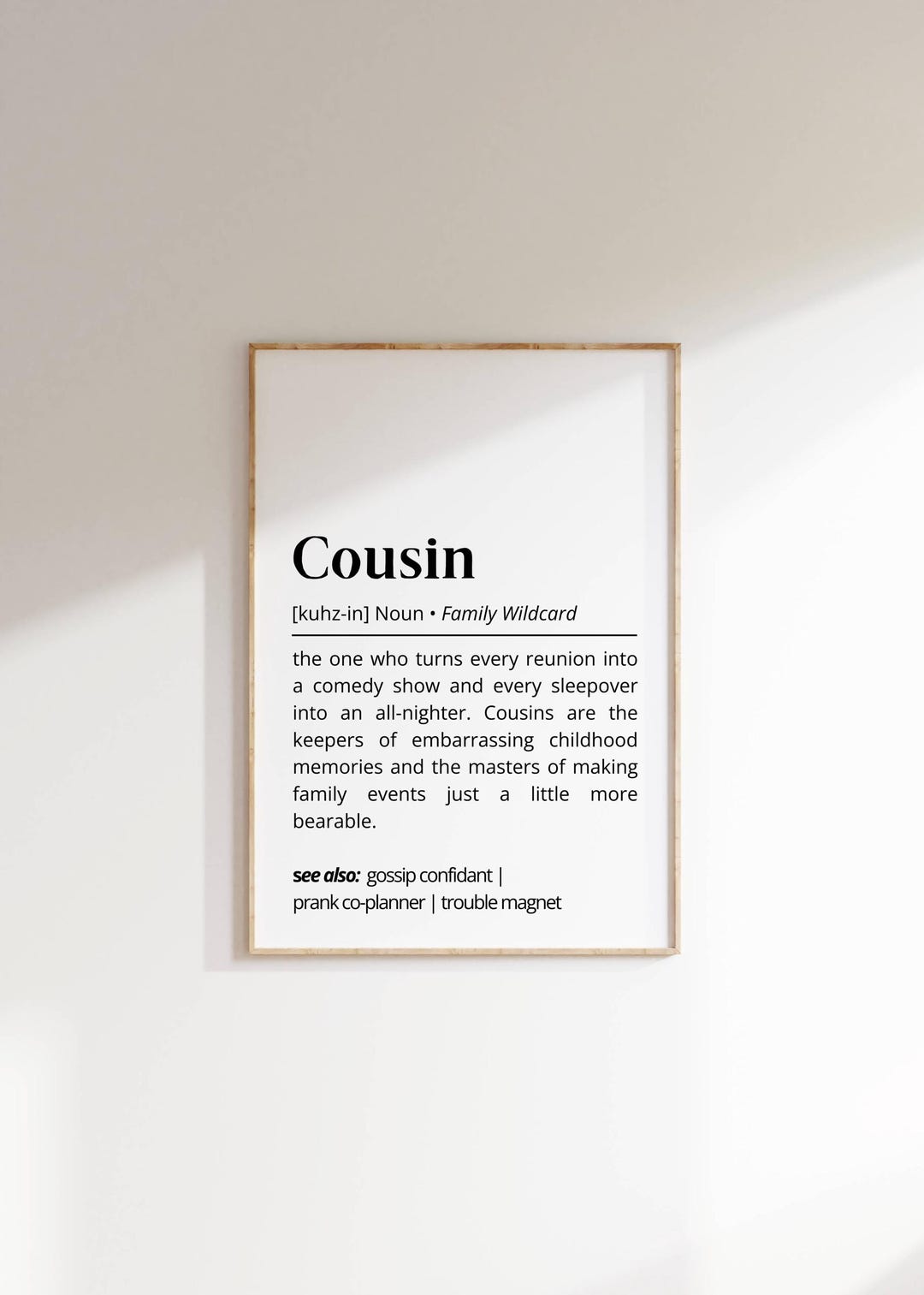 Cousin Definition Wall Art Funny Personalized Family Gift Poster ...
