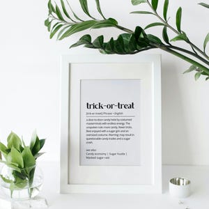 Trick-or-treat Definition Poster Halloween Wall Art Funny Candy Quote ...