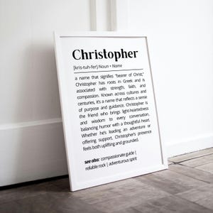 Christopher Name Definition Wall Art Inspirational Name Meaning Poster ...