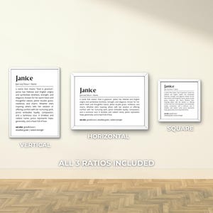 Janice Name Definition Wall Art Personalized Printable Name Meaning ...