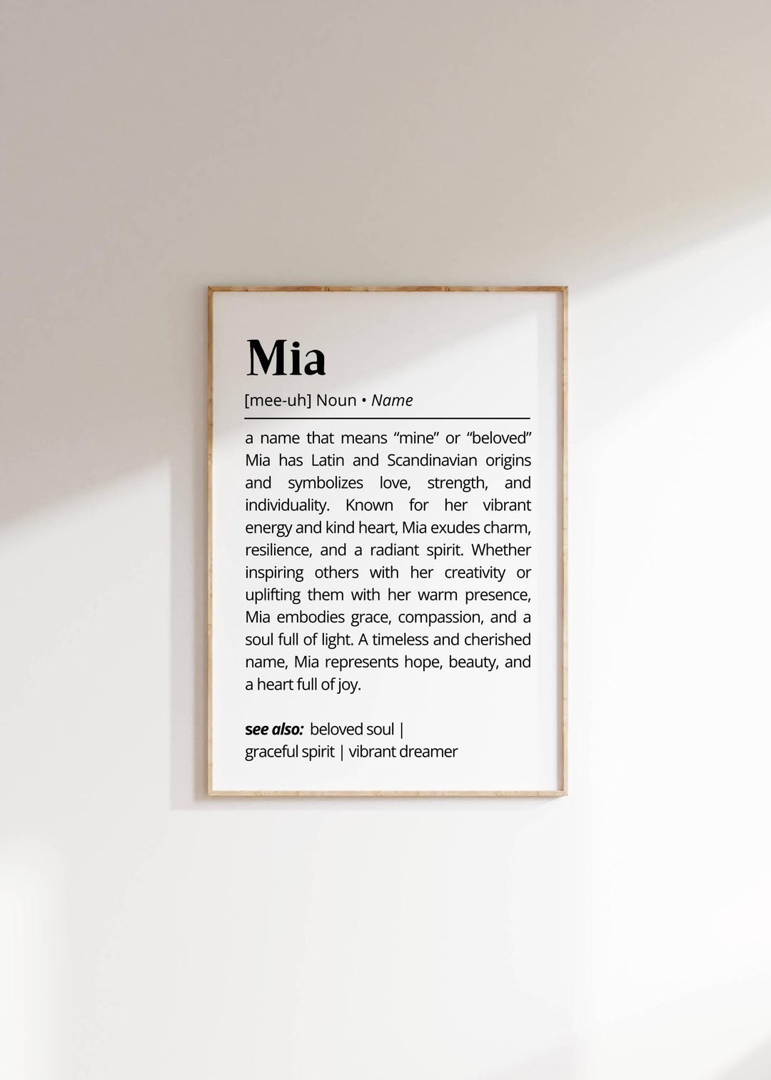 Mia Name Definition Wall Art Personalized Name Meaning Minimalist ...