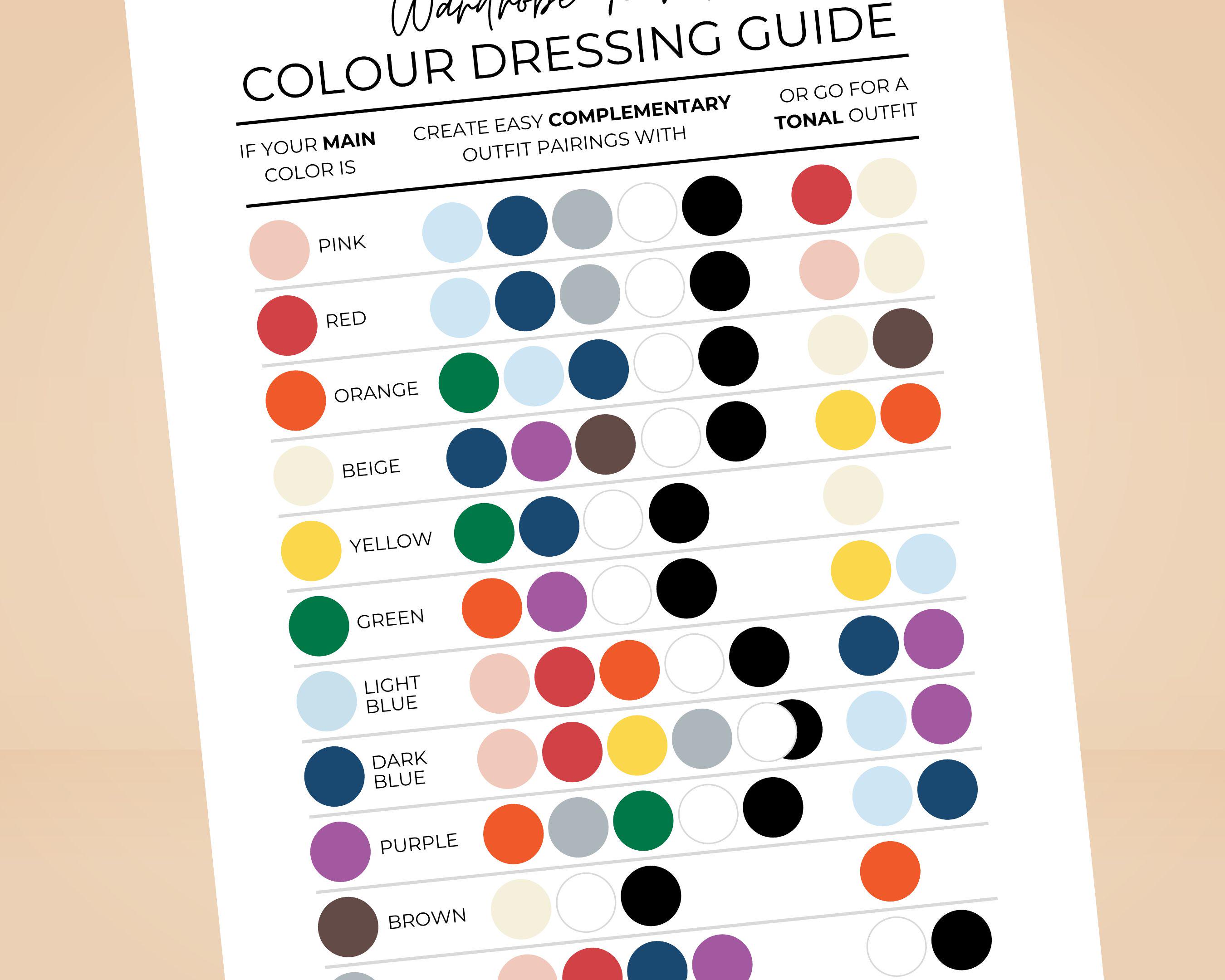 Wardrobe Color Dressing Guide Printable Fashion Style Chart Outfit ...