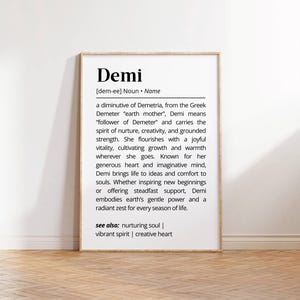 Demi Name Definition Wall Art Personalized Name Meaning Gift for Her ...