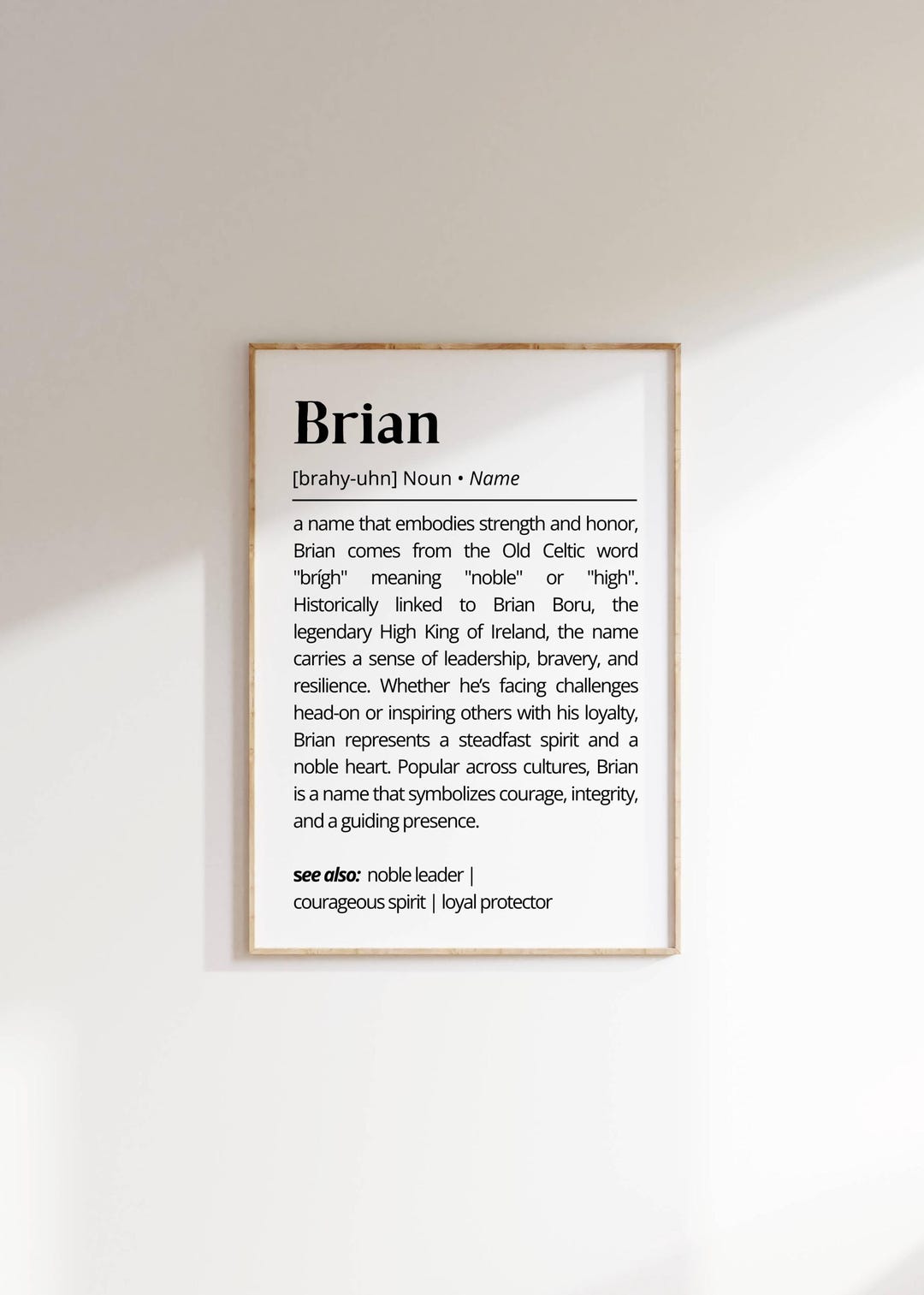 Brian Name Meaning Printable: Inspirational Definition Wall Art ...