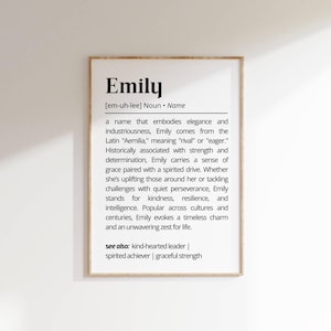 Emily Name Definition Wall Art Print Elegant Personalized Gift for ...