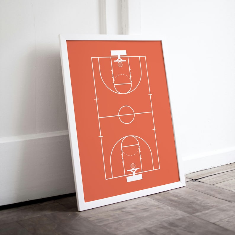 Minimalist Basketball Court Print: Orange Sports Wall Art (digital ...