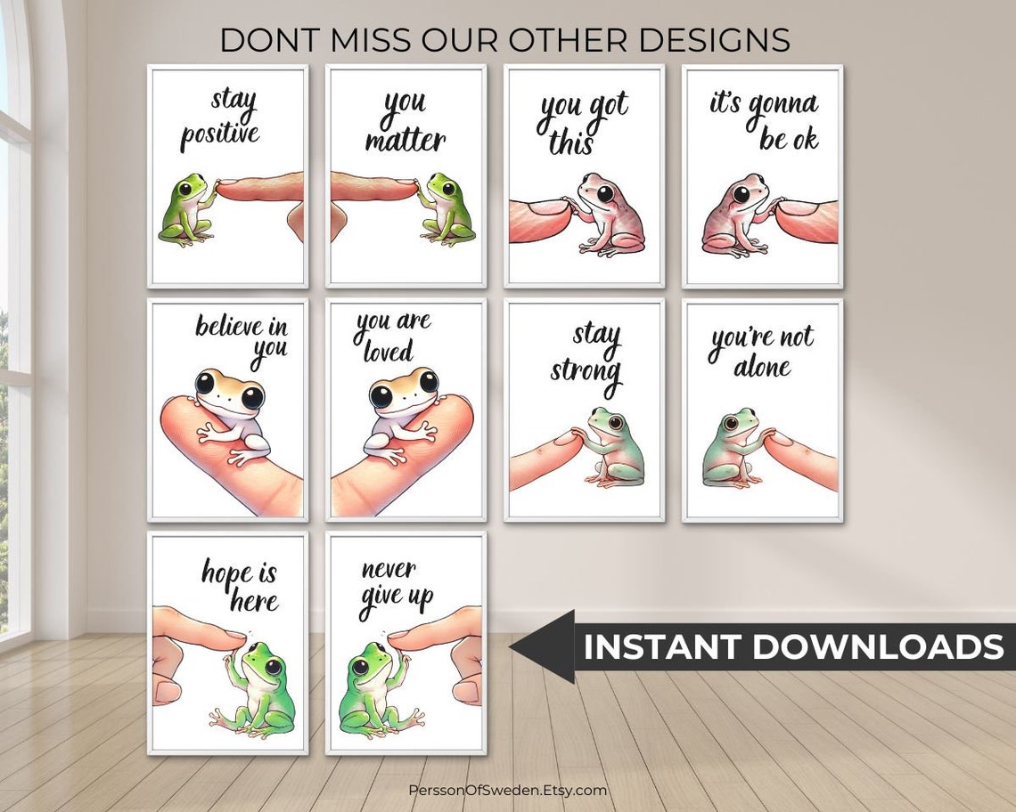 Cute Frog Poster, Inspirational Quote Wall Art, Cute Frog Drawing ...