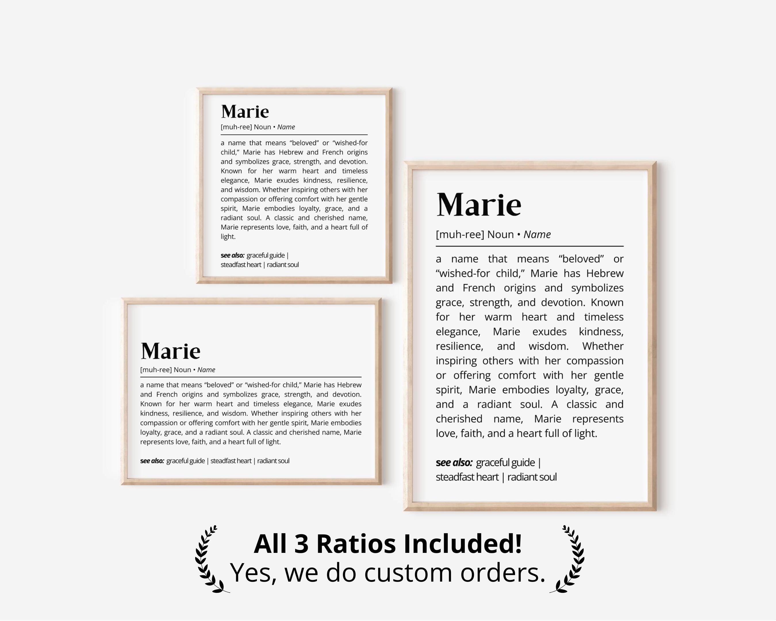 Marie Name Meaning Print | Personalized Gift | Nursery Wall Art ...