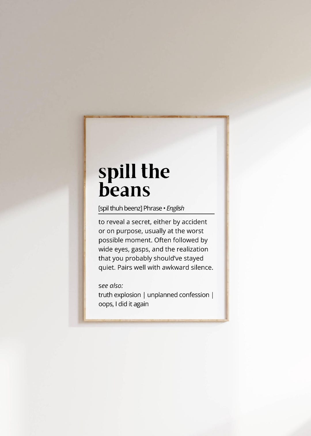 Spill the Beans Definition Print: Funny Kitchen Wall Art (digital ...