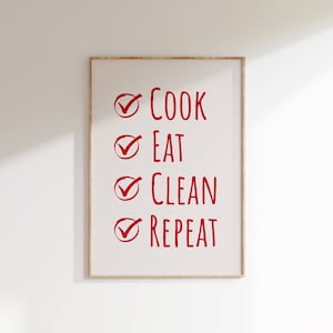 Cook Eat Clean Repeat Print Funny Kitchen Wall Art Daily Routine Decor ...