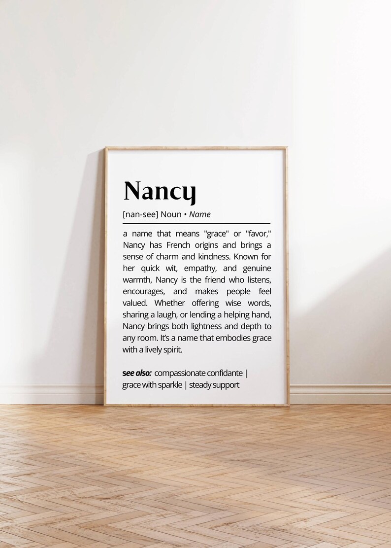 Nancy Name Definition Wall Art Personalized Inspirational Print French Name Meaning Unique Gift ...