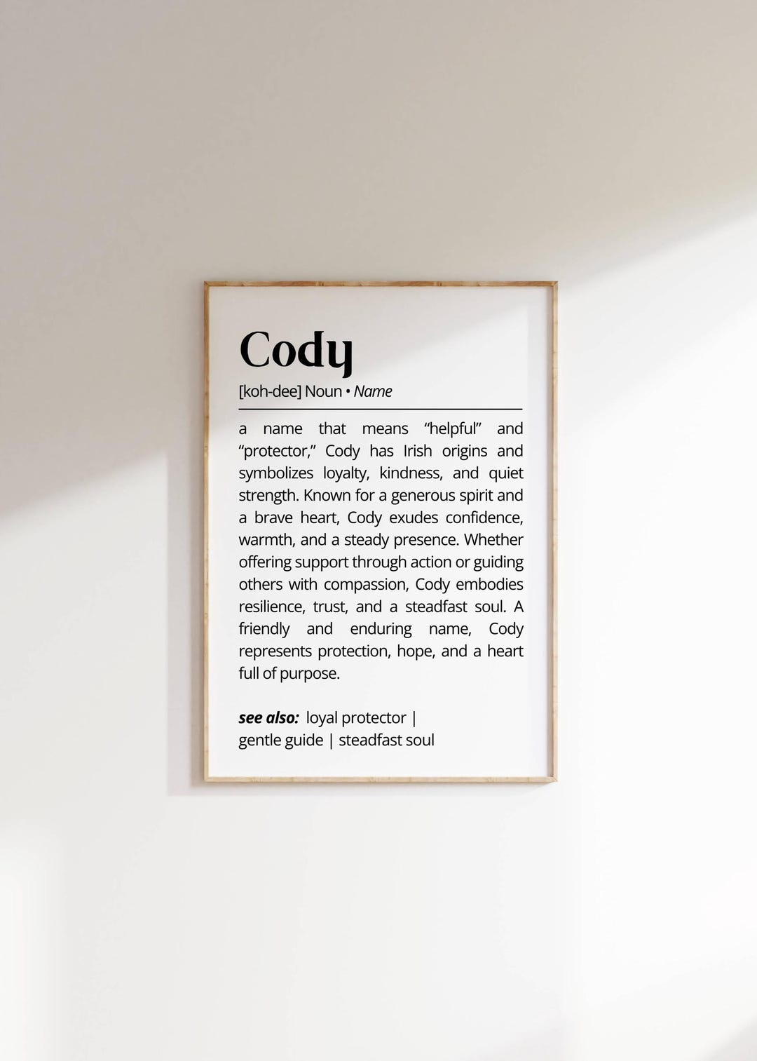 Cody Name Definition Wall Art Personalized Name Meaning Gift for Him Minimalist Typography ...