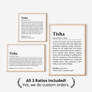 Tisha Name Definition Wall Art Personalized Name Meaning Gift for Her ...