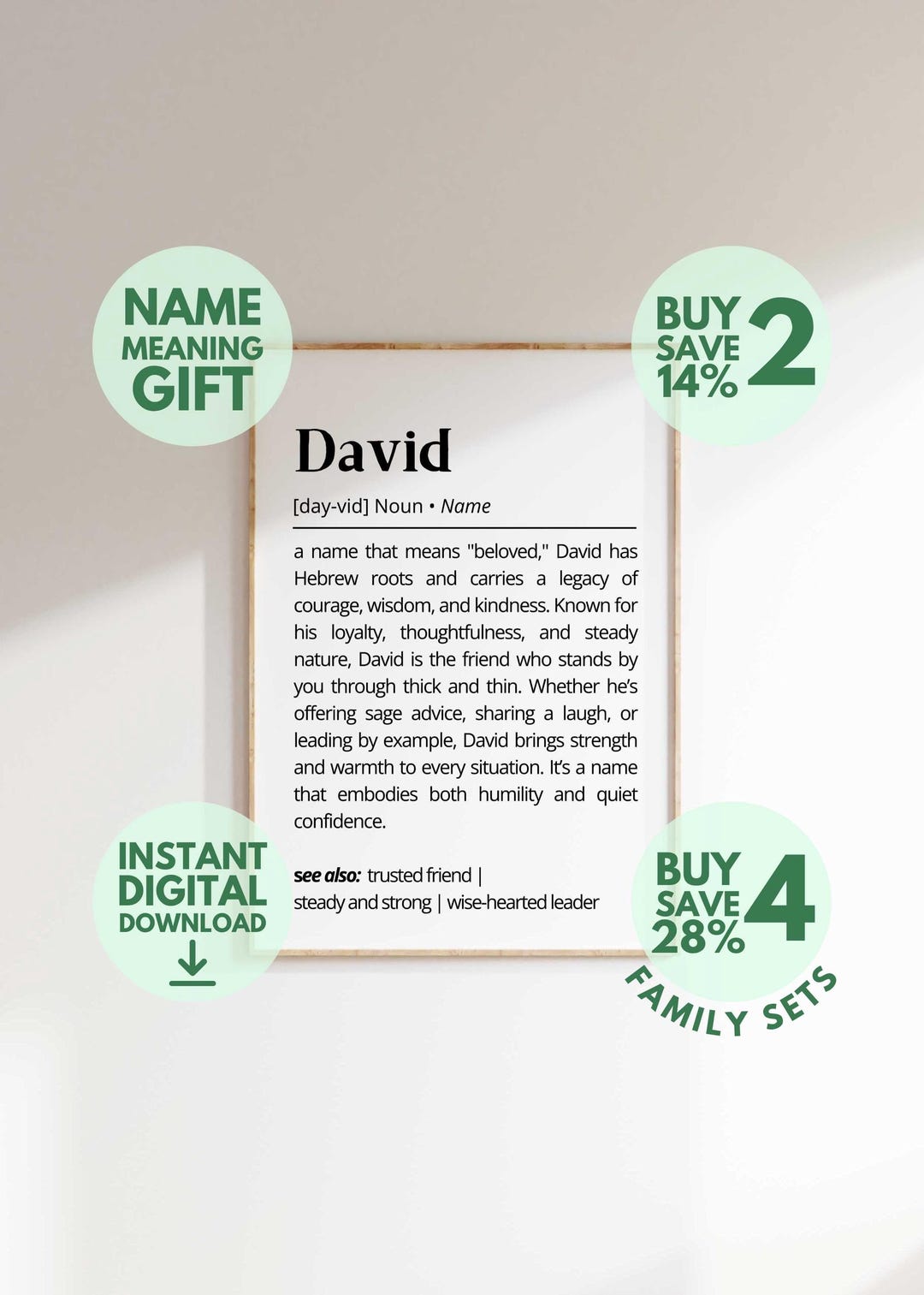 David Name Meaning Print | Personalized Gift | Nursery Wall Art ...