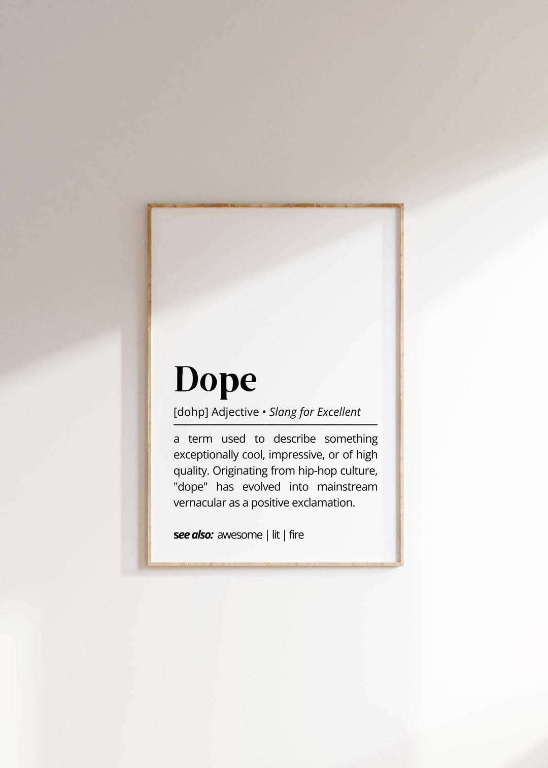 Dope Definition Wall Art Hip Hop Slang Print Unique Gift for Him Cool ...