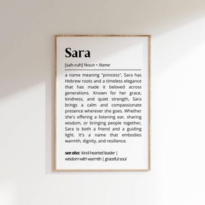 Sara Name Definition Wall Art Printable Name Meaning Poster Minimalist ...