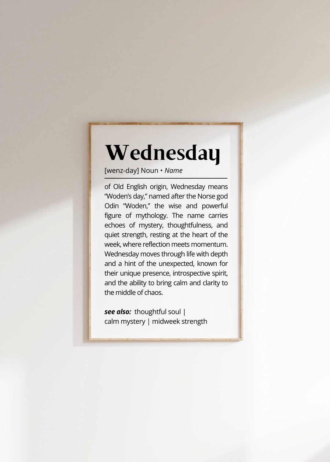 Wednesday Name Meaning Print | Personalized Gift | Nursery Wall Art ...