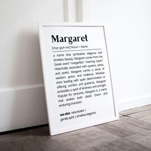 Margaret Name Definition Wall Art Print Elegant Personalized Gift for ...