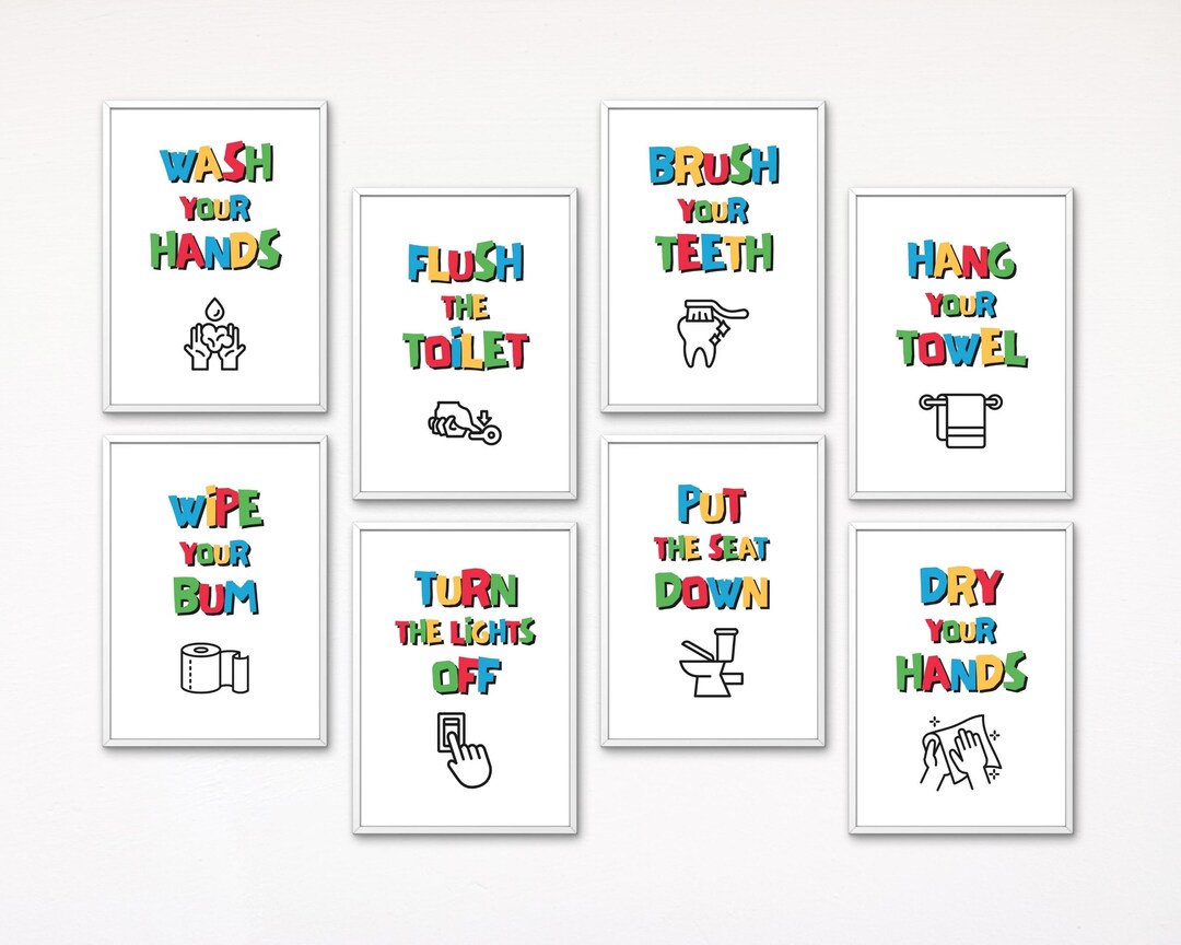 Funny Kids Bathroom Art: Hygiene Rules Poster Set (digital Download) - Etsy