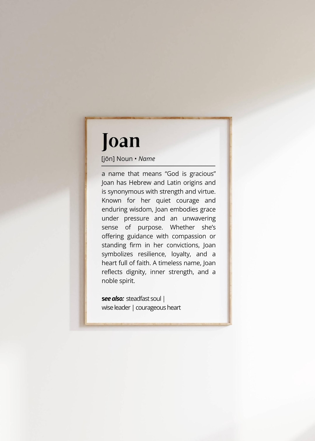 Joan Name Definition Print: Personalized Typography Wall Art (digital ...