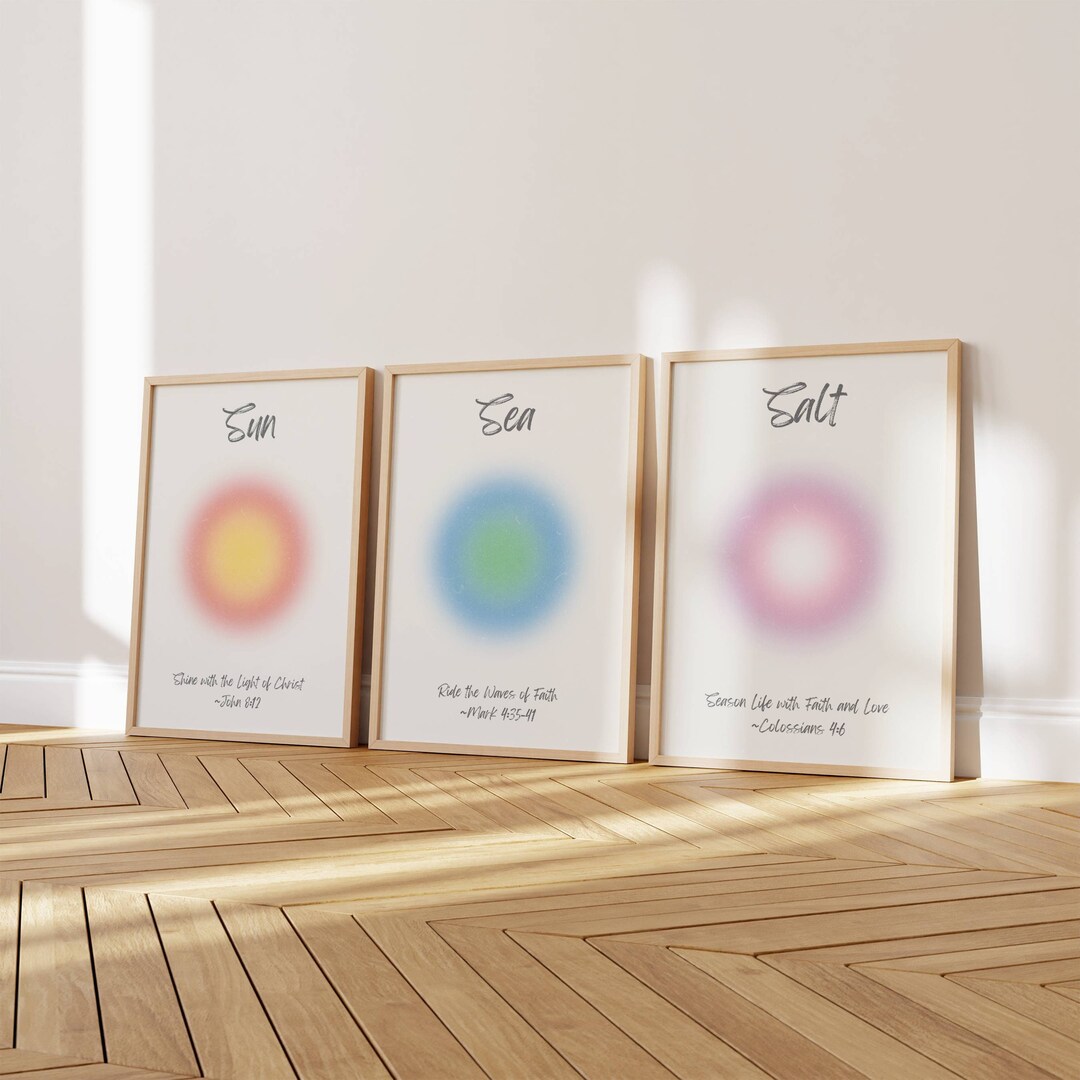 Sun Salt and Sea Aura Posters Set of 3 Coastal Wall Art Minimalist ...