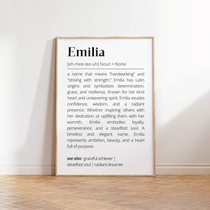 Emilia Name Definition Wall Art Personalized Name Meaning Minimalist ...