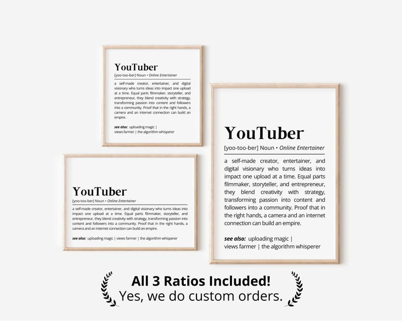 Youtuber Definition Print: Minimalist Typography Poster (digital ...