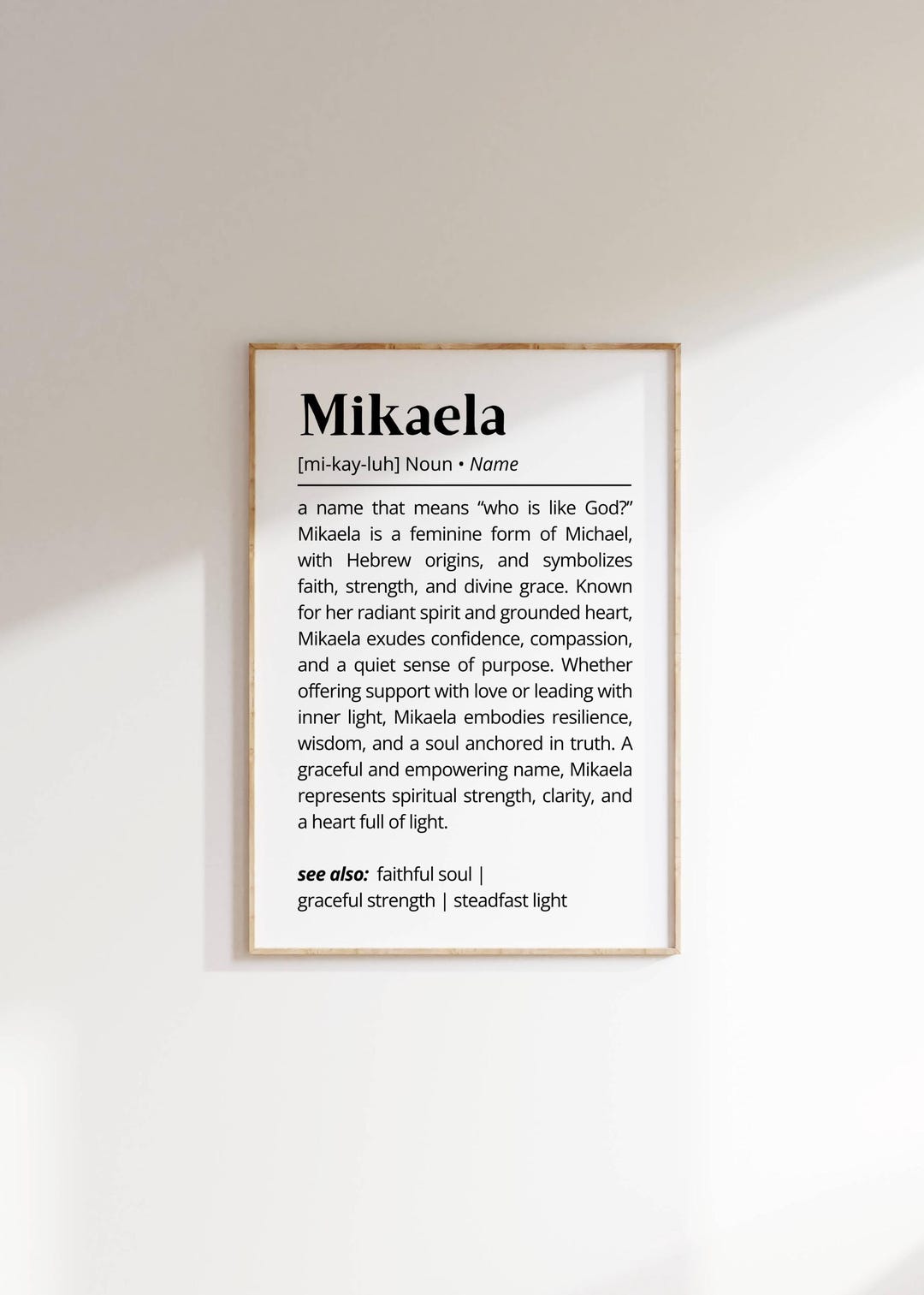Mikaela Name Definition Wall Art Personalized Name Meaning Gift for Her ...