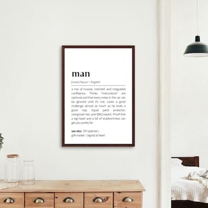Man Definition Wall Art Funny Printable Poster for Men Humorous Fathers ...