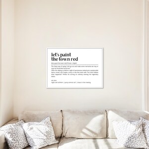 Lets Paint the Town Red Definition Wall Art Fun Phrase Nightout Party ...