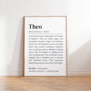 Theo Name Definition Wall Art Personalized Name Meaning Gift Minimalist ...
