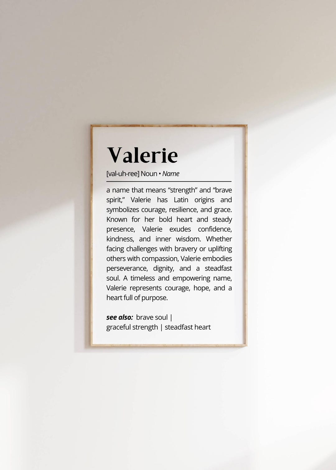 Valerie Name Definition Wall Art Personalized Name Meaning Gift for Her Minimalist Typography ...