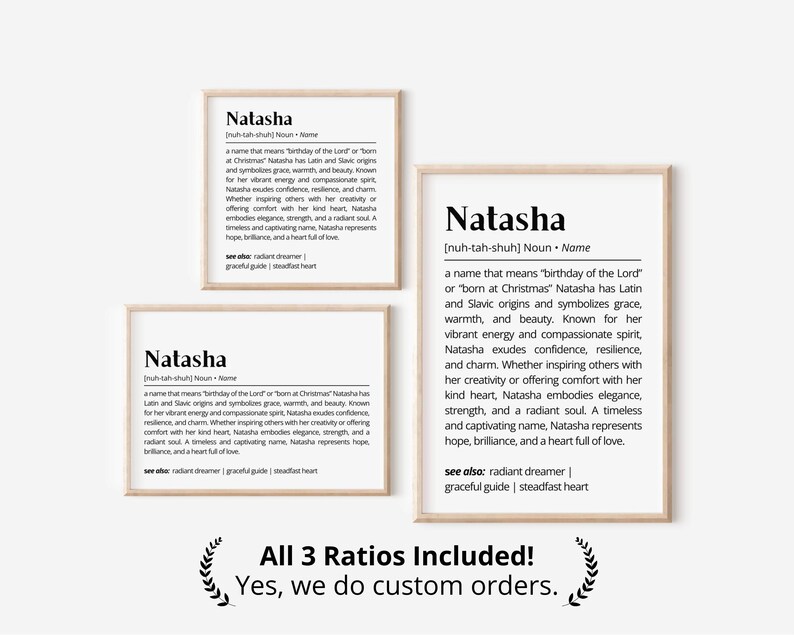 Natasha Name Definition Wall Art Personalized Name Meaning Minimalist ...