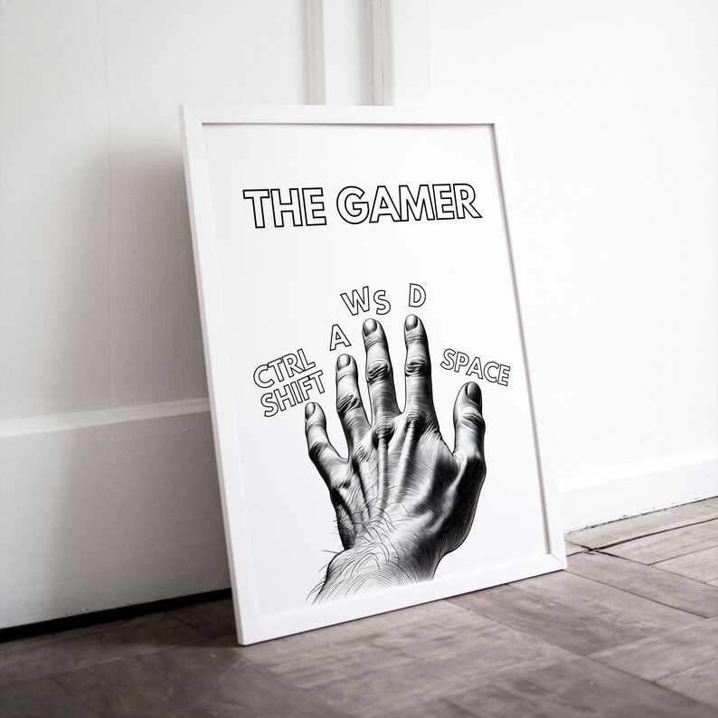 Gamer Hand Illustration Poster: WSAD Keys Gaming Art (digital Download ...