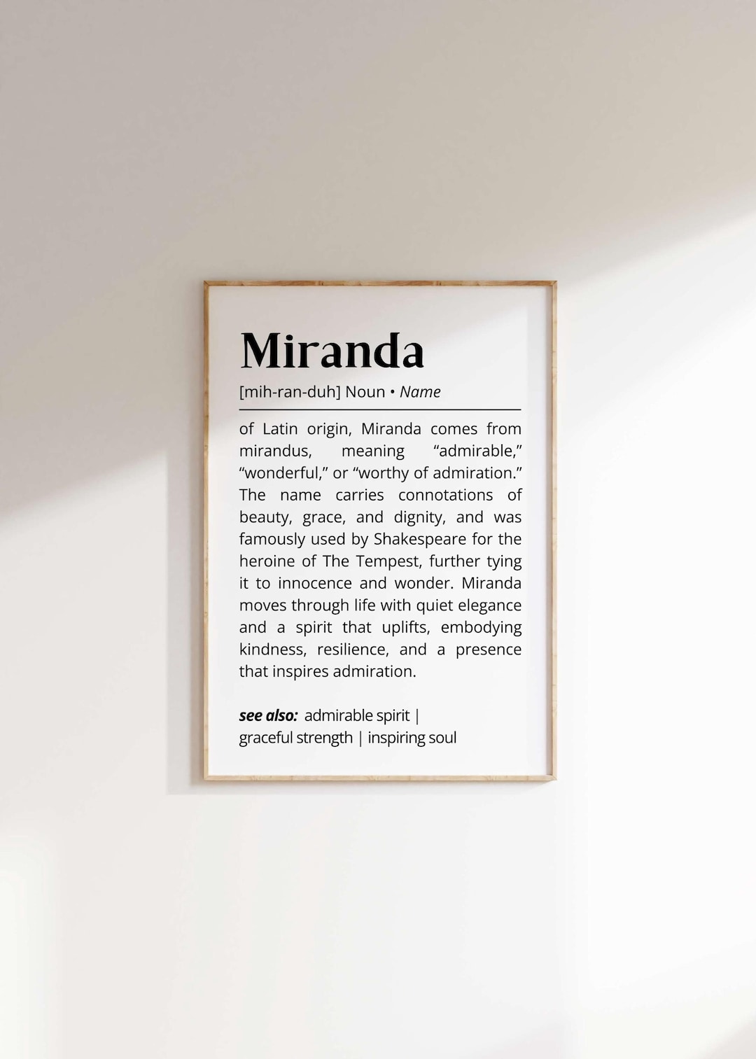 Miranda Name Meaning Print | Personalized Gift | Nursery Wall Art ...