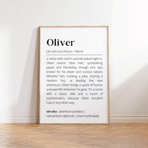 Oliver Name Definition Wall Art Boy Nursery Decor Personalized Name ...