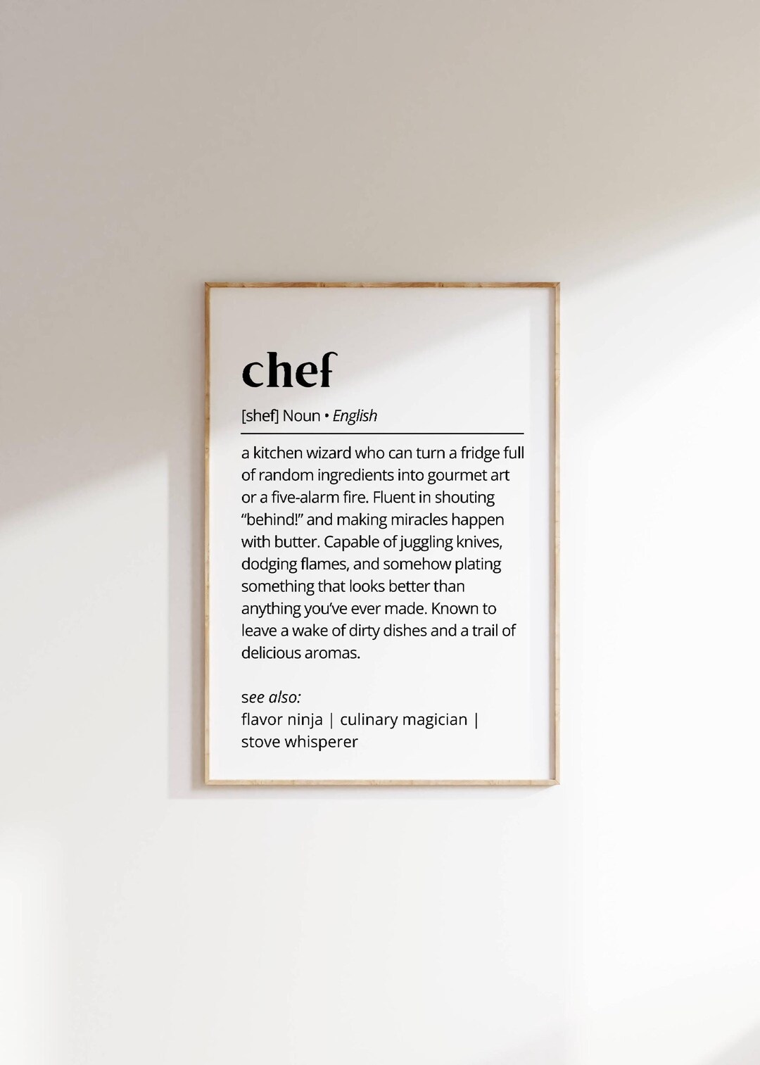Chef Definition Wall Art Funny Kitchen Decor Printable Culinary Gift ...