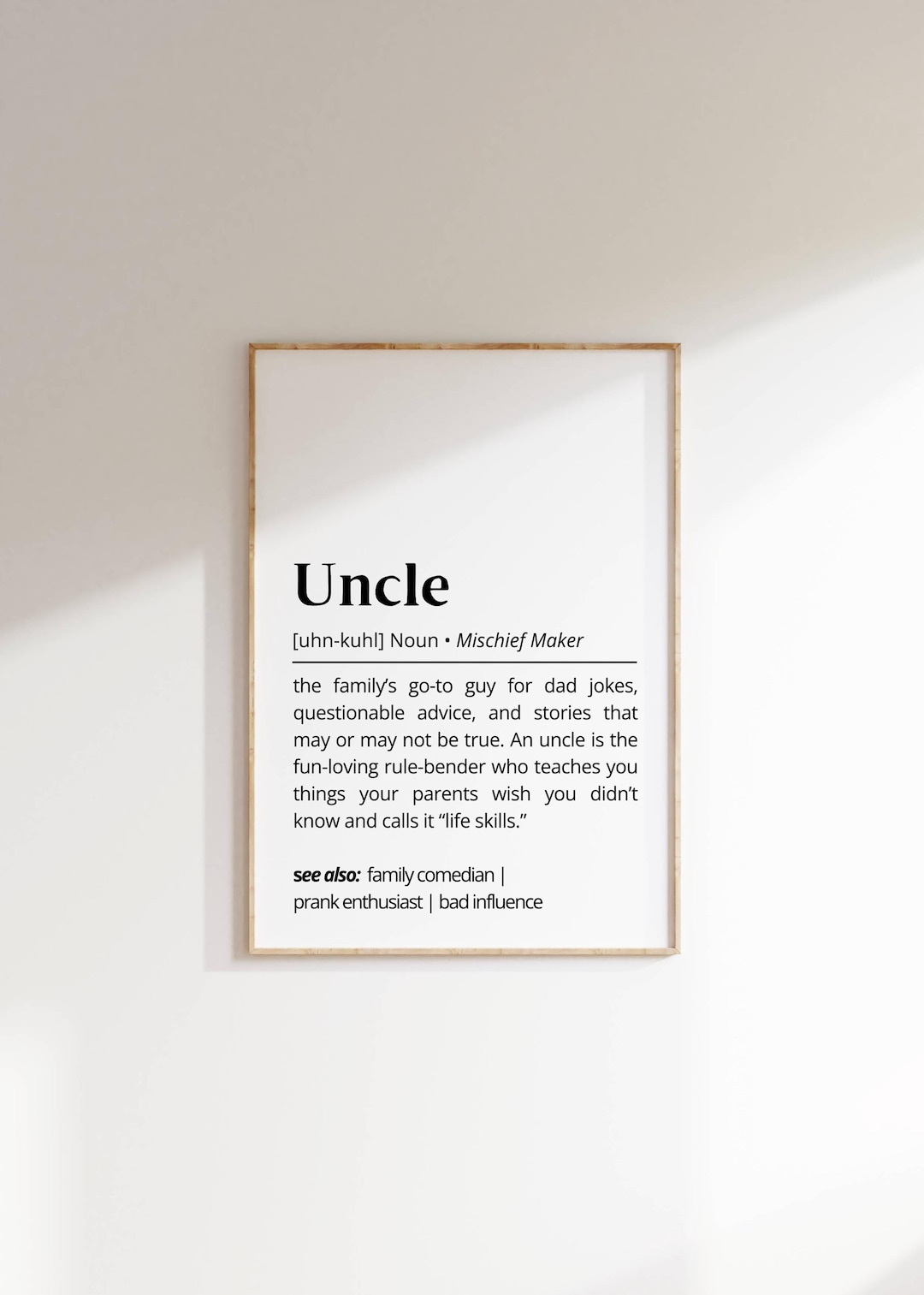 Uncle Definition Wall Art Warm & Funny Poster Printable Personalized ...