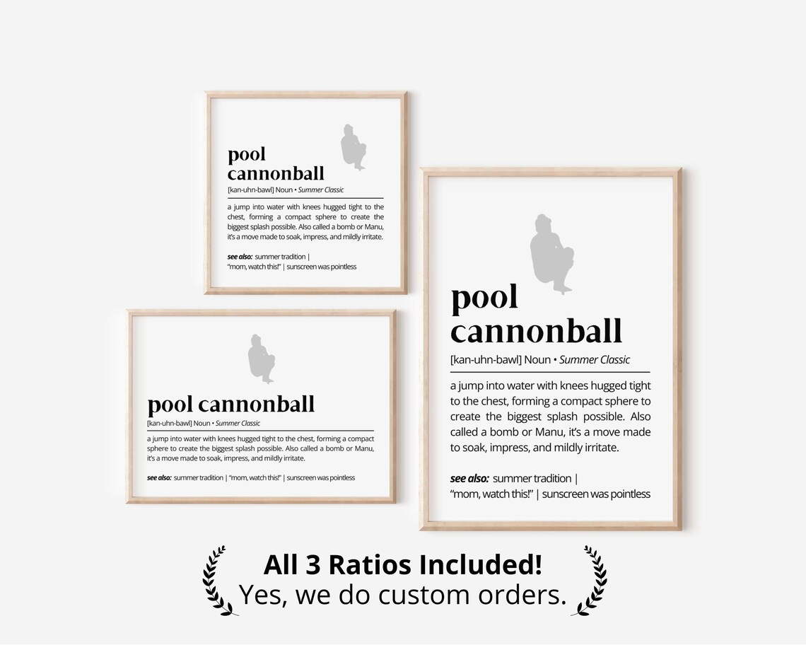 Pool Cannonball Definition Print: Funny Summer Wall Art (digital ...