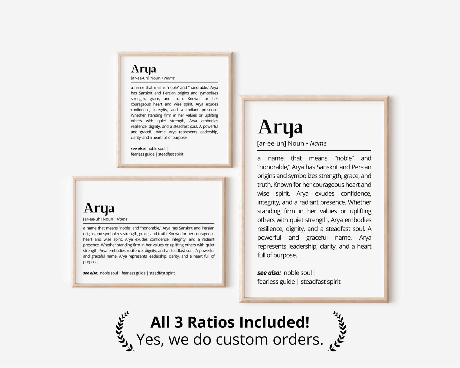 Arya Name Meaning Print | Personalized Gift | Nursery Wall Art ...