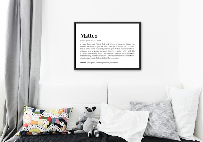 Matteo Name Meaning Print | Personalized Gift | Nursery Wall Art ...