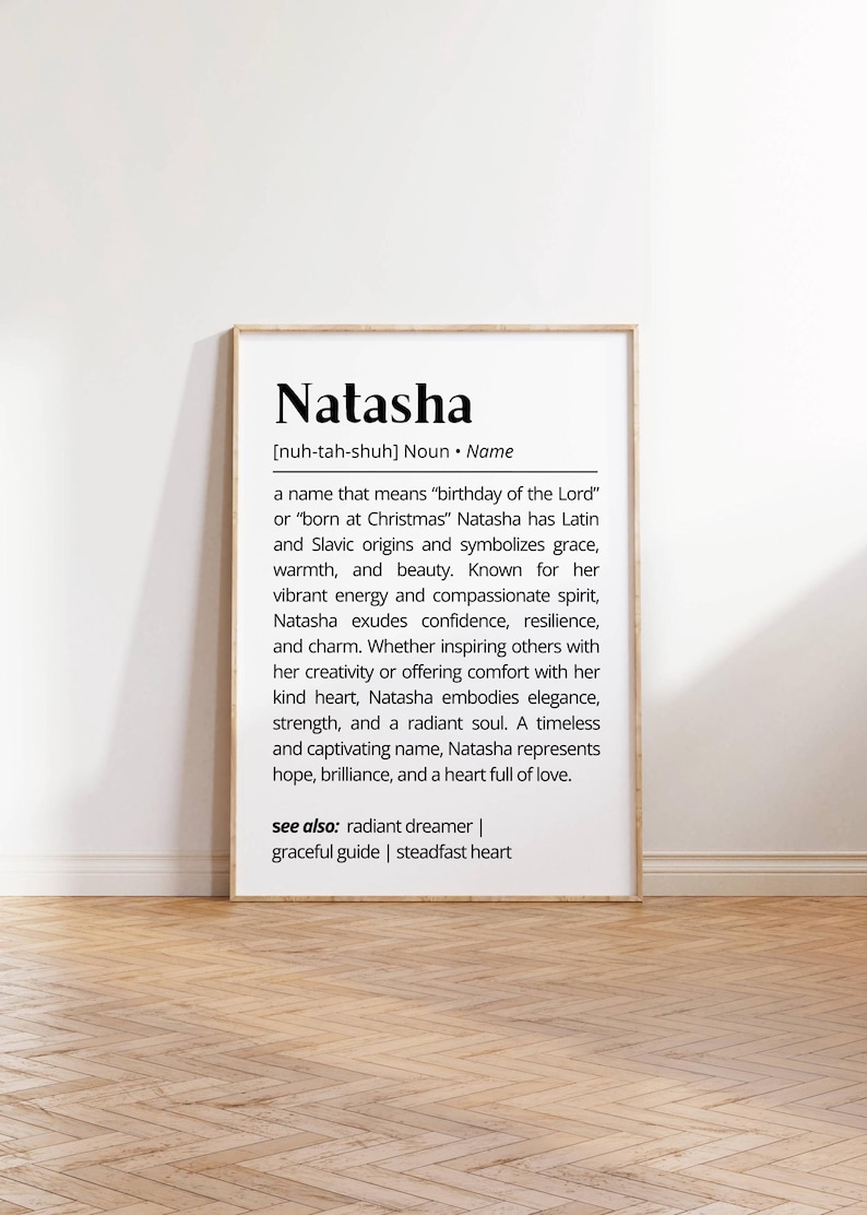 Natasha Name Definition Wall Art Personalized Name Meaning Minimalist ...