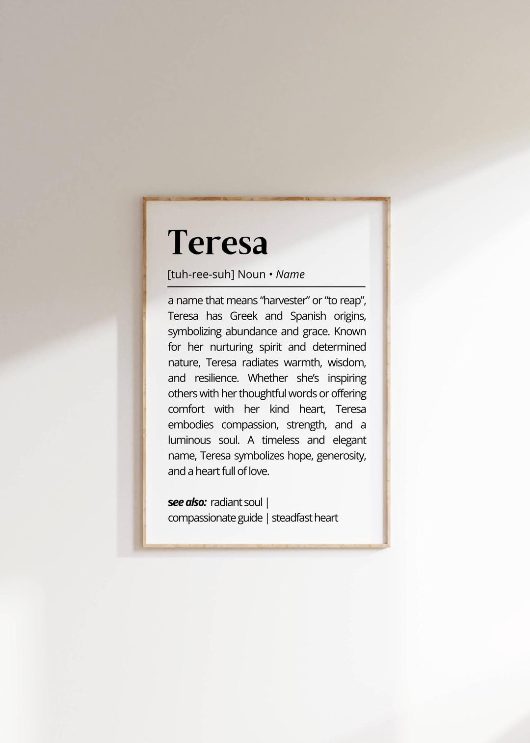 Teresa Name Definition Printable Wall Art Personalized Wall Decor ...