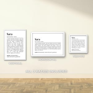 Sara Name Definition Wall Art Printable Name Meaning Poster Minimalist ...