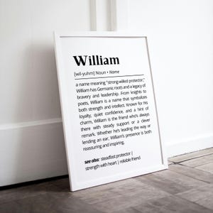 William Name Definition Wall Art Personalized Name Print Minimalistic ...