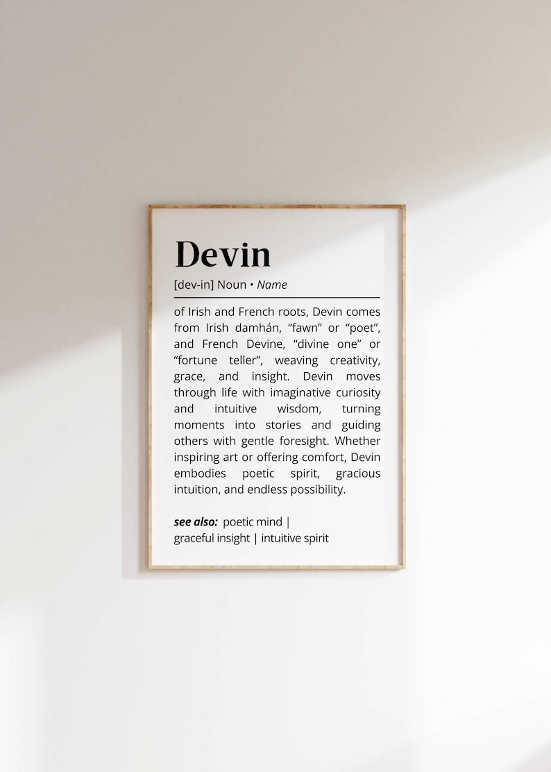 Devin Name Meaning Print | Personalized Gift | Nursery Wall Art ...