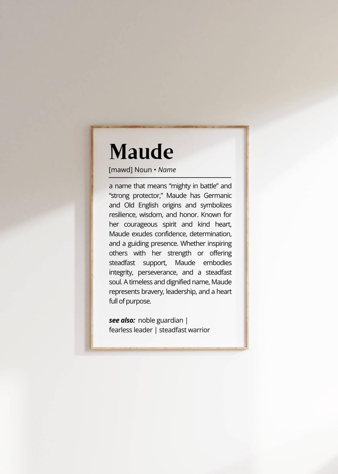 Maude Name Definition Wall Art Personalized Name Meaning Gift ...