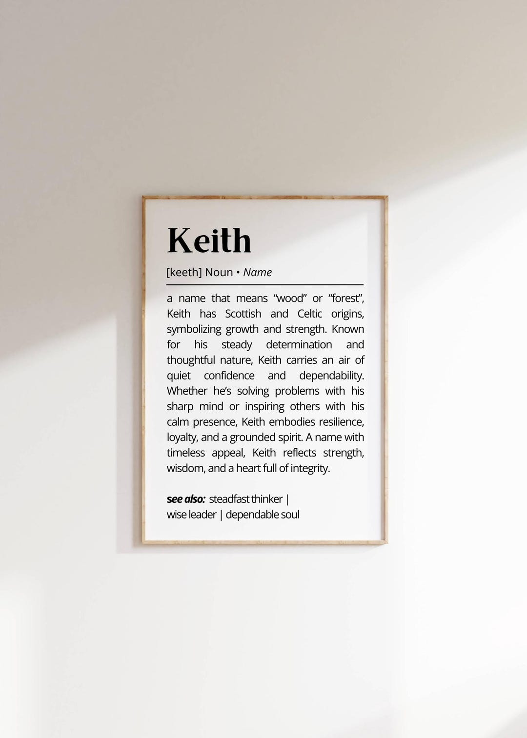 Keith Name Definition Wall Art Personalized Name Meaning Poster Unique ...