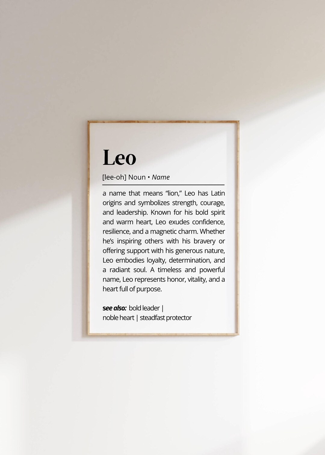 Leo Name Definition Wall Art Personalized Birthday Gift Typography ...