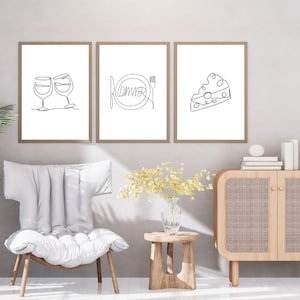 Kitchen Wall Art Set of 6, Line Drawing Kitchen Prints, Housewarming ...